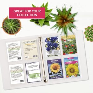 Seed Storage Organizer - Seed Organizer (3.5 x 5" Pockets - 50 Sheets - 8.5 x 11") - Garden Seed Organizer - Seed Packet Organizer - 4 Pocket Sheet Protectors for 3 Ring Binder