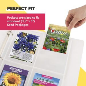 Seed Storage Organizer - Seed Organizer (3.5 x 5" Pockets - 50 Sheets - 8.5 x 11") - Garden Seed Organizer - Seed Packet Organizer - 4 Pocket Sheet Protectors for 3 Ring Binder