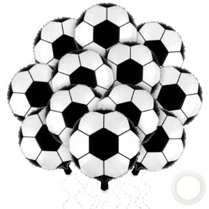 durony 12 pieces 18 inches soccer balloons soccer themed party decorations foil mylar soccer ball balloons for birthday sports graduation party decoration