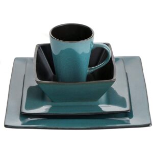 Gibson Elite Kiesling 16 Piece Reactive Glaze Durable Microwave and Dishwasher Safe Plates, Bowls, and Mugs Dinnerware Set, Turquoise (2 Pack)