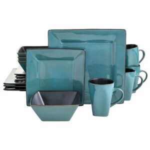 Gibson Elite Kiesling 16 Piece Reactive Glaze Durable Microwave and Dishwasher Safe Plates, Bowls, and Mugs Dinnerware Set, Turquoise (2 Pack)