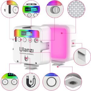 ULANZI VL49 RGB Video Lights White, LED Camera Light 360° Full Color Portable Photography Lighting w 3 Cold Shoe, 2000mAh Rechargeable CRI 95+ 2500-9000K Lamp Support Magnetic Attraction