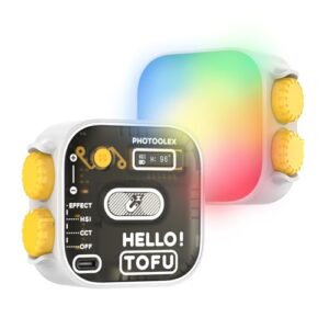 rgb video light, photoolex tofu camera light mini 360° full-color led light 2500-9900k, magnetic photography video lights rechargeable battery for dslr camera gopro studio streaming tiktok vlog live