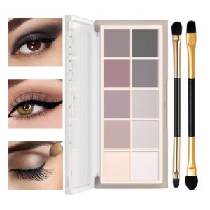 10 colors eyeshadow palette, wterproof long lasting high pigment eyeshadow palette,ultra-blendable smooth matte eye makeup palette,naturing-looking nude matte eyeshadow with 2 brush(cement color)