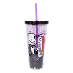 disney the nightmare before christmas 24-ounce carnival cup with reusable straw and leakproof lid | plastic cold cup for boba milk tea beverages, home & kitchen essentials | tim burton halloween gifts