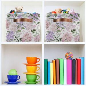 xigua Beautiful Lilacs Pattern Foldable Storage Bin, Collapsible Sturdy Fabric Storage Basket Cube W/Handles, Storage Box for Organizing Toys Nursery Shelf Closet Bedroom Office 1PCS