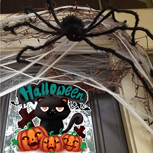 UNGLINGA 2 Pack Giant Spiders Halloween Decorations Outdoor Indoor 6.5Ft Extra Large Poseable Fuzzy Black Spider Scray Party Favor Haunt House Home Garden Web Decor