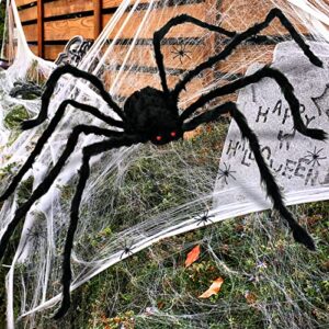 UNGLINGA 2 Pack Giant Spiders Halloween Decorations Outdoor Indoor 6.5Ft Extra Large Poseable Fuzzy Black Spider Scray Party Favor Haunt House Home Garden Web Decor