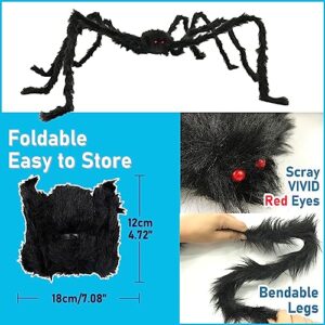 UNGLINGA 2 Pack Giant Spiders Halloween Decorations Outdoor Indoor 6.5Ft Extra Large Poseable Fuzzy Black Spider Scray Party Favor Haunt House Home Garden Web Decor