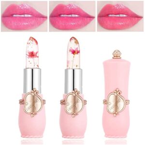 wyblzpxz 2pcs clear crystal flower jelly lipstick,ph magic temperature color changing lipstick,lip gloss,long wear nutritious tinted lip balm,moisturizing lip stick makeup set （set a）