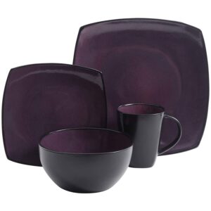 Gibson Elite Soho Lounge 16 Piece Reactive Glaze Durable Microwave and Dishwasher Safe Plates, Bowls, and Mugs Dinnerware Set, Purple (2 Pack)