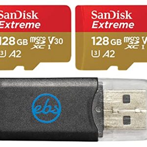 SanDisk Extreme 128GB V30 A2 microSDXC (2 Pack) Memory Card for DJI Mini 3 Also Works with DJI Mini 3 pro, DJI RC (SDSQXA1-128G-GN6MN) Bundle with 1 Everything But Stromboli Micro SDXC Card Reader