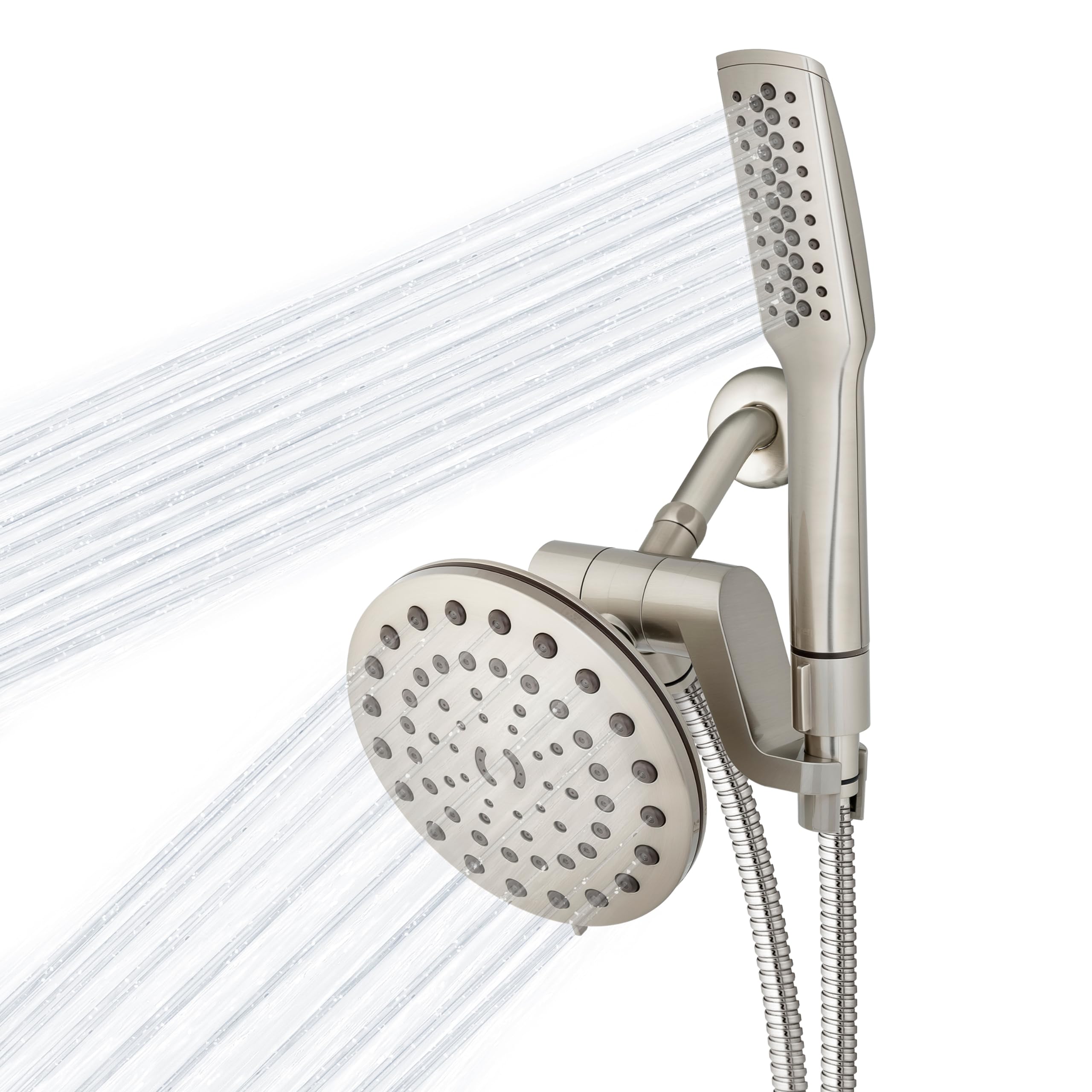 Waterpik High Pressure Pulsating Shower Wand and Rain Shower Head Combo with Extra-Long 8-Foot Metal Hose, HairWand Pulse Spa System 12 Spray Modes for Hair and Body, Brushed Nickel