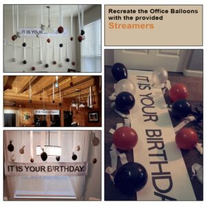 It is Your Birthday Banner, The Office Theme Infamous Husband Birthday Party Decorations,Grey Brown Black Latex Balloons ，White Crepe Streamer Rolls + Tape ，The Office Birthday Decorations 49Pcs Kit