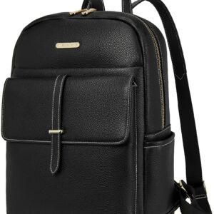 BOSTANTEN Leather Laptop Backpack for Women Large Capacity 15.6 inch Computer Bag Casual College Daypack Travel Bag Black