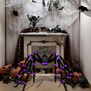 Spider Halloween Decorations Outdoor - 5ft Giant Halloween Spider with Purple Lights and 9ft Spider Wed for Outside Cary Halloween Yard Haunted House Decorations Indoor