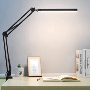 habisder 12w eye-caring metal swing arm desk lamp with clamp, 3 modes, 20 brightness dimmable clamp desk light with memory function, for home office study,studios reading led desk lamps