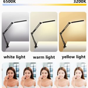 Habisder 12W Eye-Caring Metal Swing Arm Desk Lamp with Clamp, 3 Modes, 20 Brightness Dimmable Clamp Desk Light with Memory Function, for Home Office Study,Studios Reading LED Desk Lamps