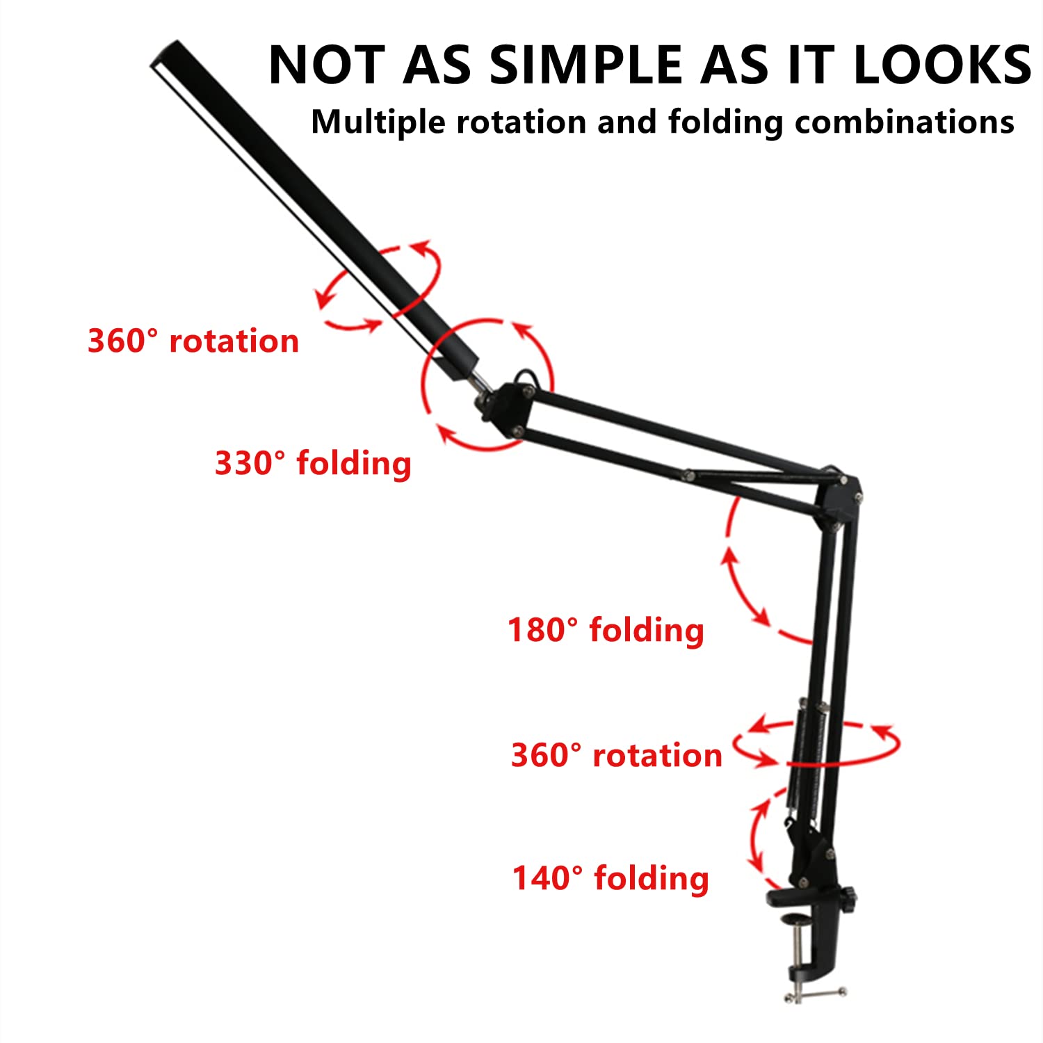 Habisder 12W Eye-Caring Metal Swing Arm Desk Lamp with Clamp, 3 Modes, 20 Brightness Dimmable Clamp Desk Light with Memory Function, for Home Office Study,Studios Reading LED Desk Lamps