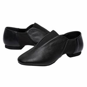 Bokimd Elastic Leather Jazz Shoes for Women and Men's Dance Shoes (7.5W / 6.5M) Black