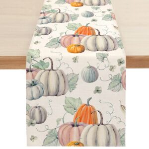 sambosk fall gray pumpkin table runner, autumn thanksgiving table runners for kitchen dining coffee or indoor and outdoor home parties decor 13 x 72 inches sk075