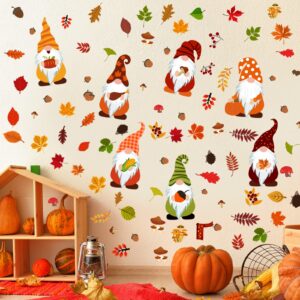 Eersida 123 Pcs Fall Gnomes Wall Stickers Thanksgiving Wall Decals Autumn Maple Leaves Wall Decor Fall Decorations Wall Vinyl Stickers for Home Classroom Kids Thanksgiving Party Supplies, 6 Sheets