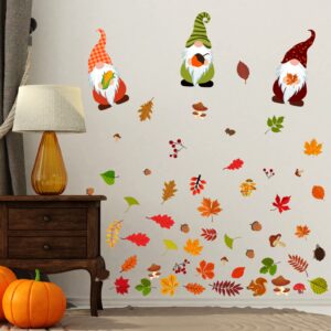 Eersida 123 Pcs Fall Gnomes Wall Stickers Thanksgiving Wall Decals Autumn Maple Leaves Wall Decor Fall Decorations Wall Vinyl Stickers for Home Classroom Kids Thanksgiving Party Supplies, 6 Sheets