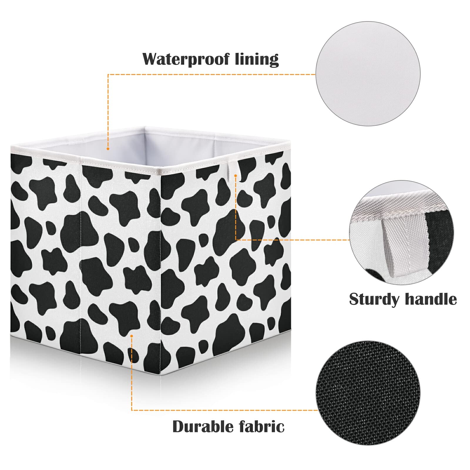 DOMIKING Black White Cow Storage Baskets for Shelves Foldable Collapsible Storage Box Bins with Fabric Bins Cube Toys Organizers for Pantry Clothes Storage Toys, Books, Home, Office,11 x 11inch