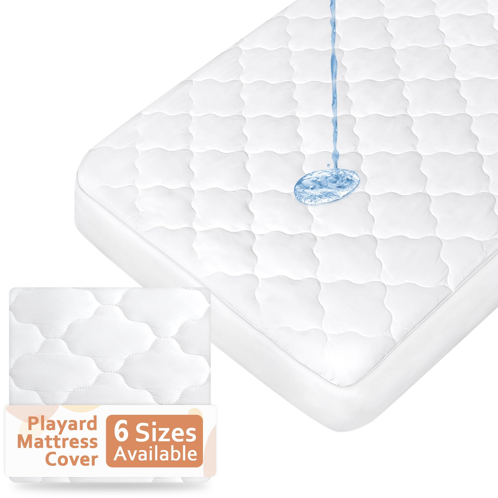 Pack N Play Mattress Pad (6 Sizes), Fit for Graco Pack 'n Play Travel Dome LX Playard, Pack and Play Mattress Sheets Cover Protector Waterproof Soft Quilted, Pack and Play Mattress Sheets Fitted