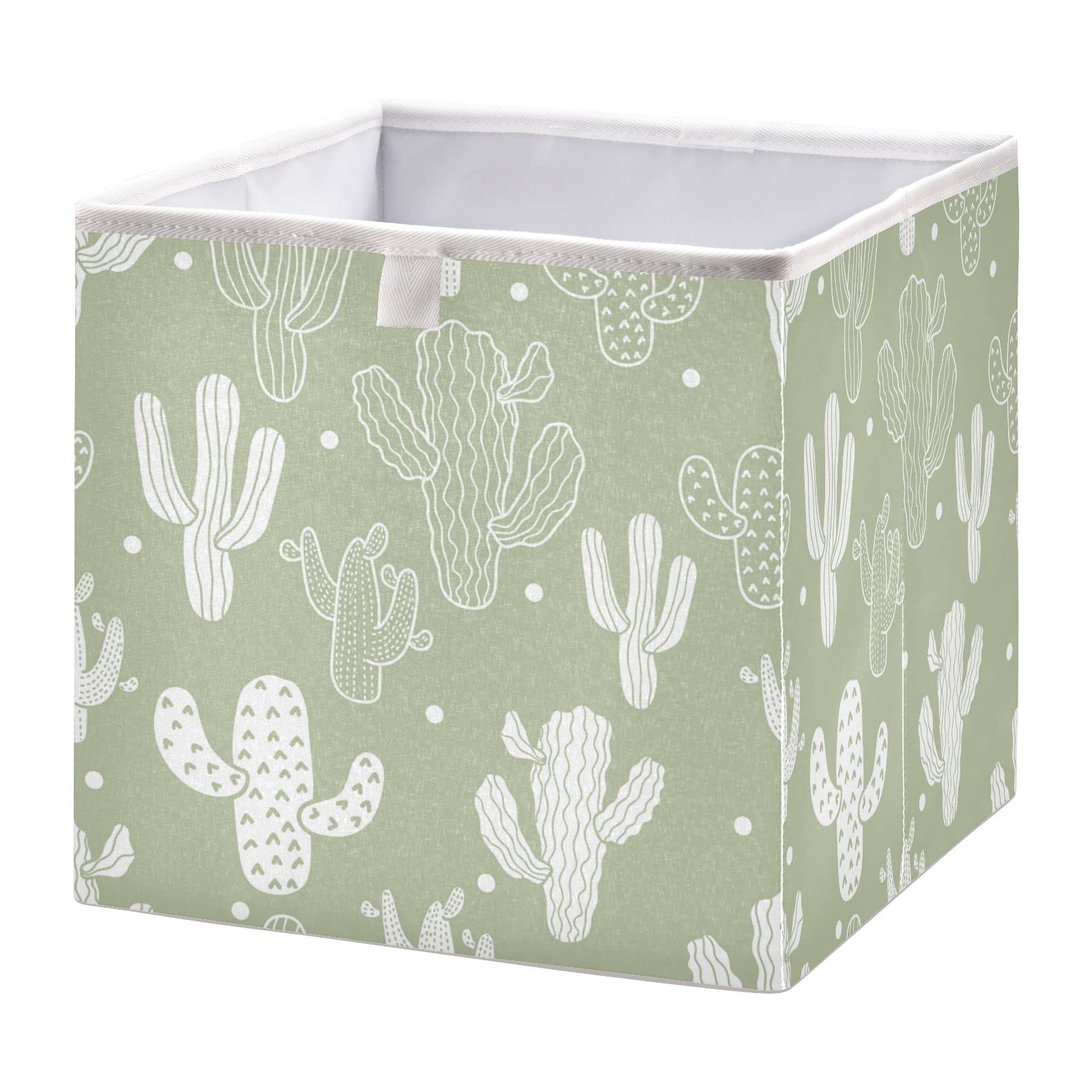 Kigai Cube Storage Bin Green Cactus Print Foldable Storage Basket Toy Storage Box for Home Organizing Shelf Closet Bins, 11 x 11 x 11-Inch