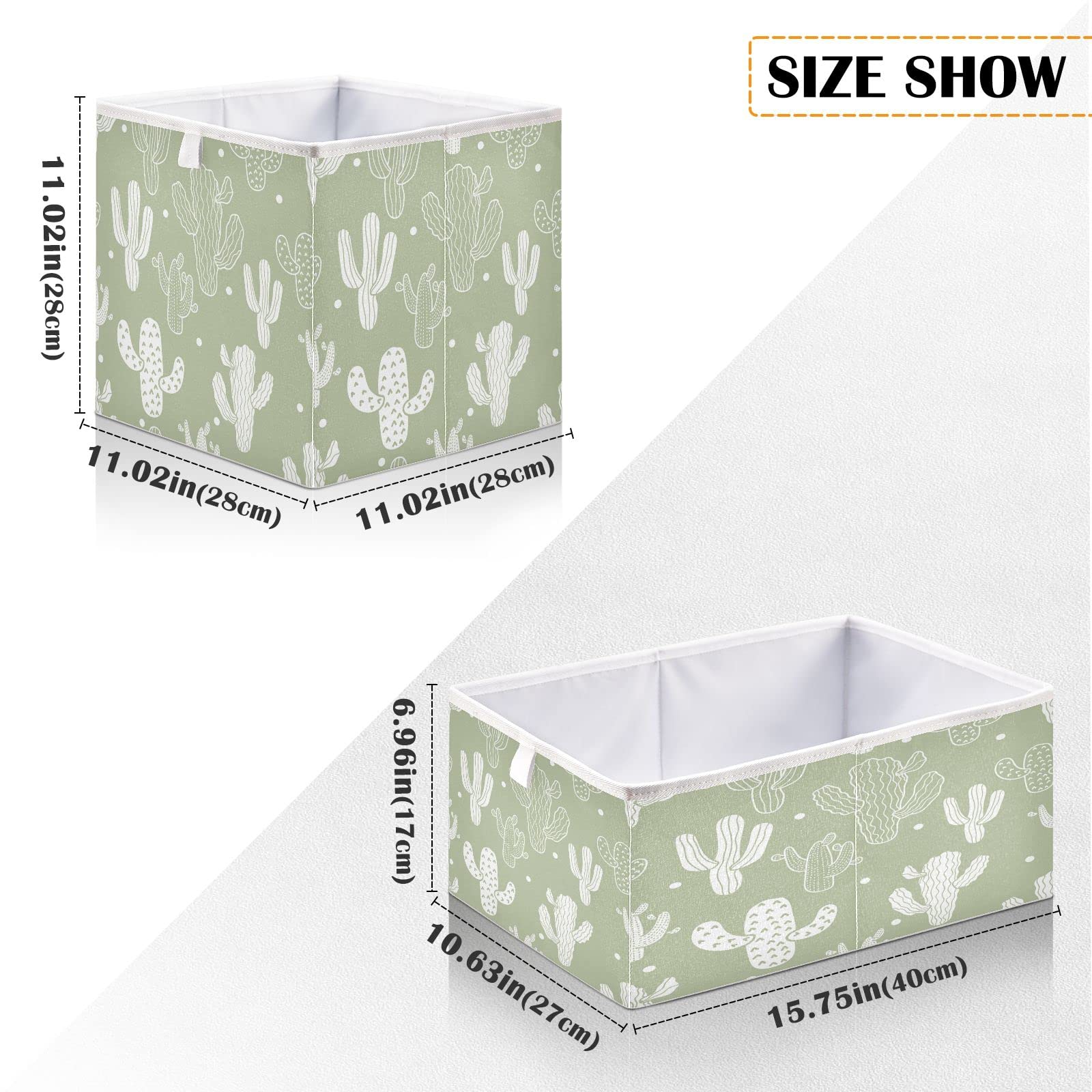 Kigai Cube Storage Bin Green Cactus Print Foldable Storage Basket Toy Storage Box for Home Organizing Shelf Closet Bins, 11 x 11 x 11-Inch