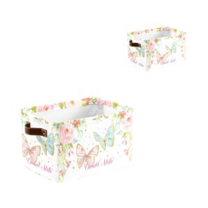 Floral Butterfly Pink Personalized Storage Bins Custom Baskets Cubes Organizer With Handle for Home Nursery Supplies Clothes Toy 1 Pack