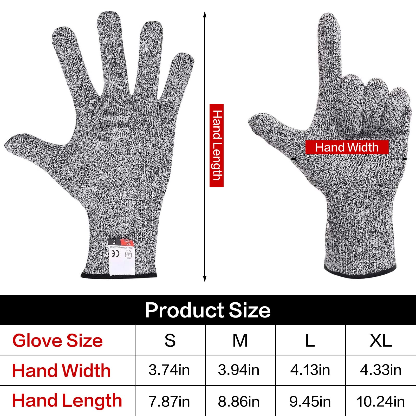 mearens Cut Resistant Gloves, Food Grade Safety Kitchen Anti Cut Gloves Level 5 Proof Cutting Work Gloves (Medium)