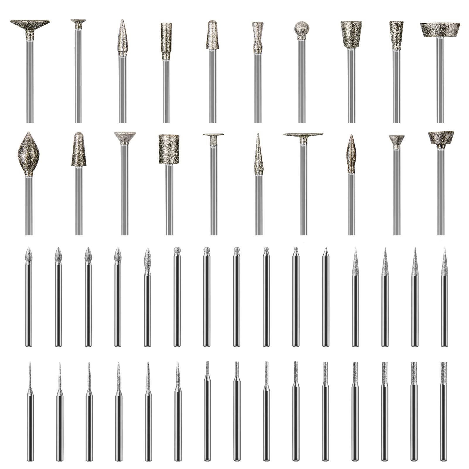 Stone Carving Set Diamond Burr Bits Compatible with Dremel, 50PCS Polishing Kits Rotary Tools Accessories with 1/8’ Shank For Carving, Engraving, Grinding, Stone, Rocks, Jewelry, Glass, Ceramics