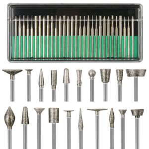 Stone Carving Set Diamond Burr Bits Compatible with Dremel, 50PCS Polishing Kits Rotary Tools Accessories with 1/8’ Shank For Carving, Engraving, Grinding, Stone, Rocks, Jewelry, Glass, Ceramics