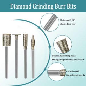 Stone Carving Set Diamond Burr Bits Compatible with Dremel, 50PCS Polishing Kits Rotary Tools Accessories with 1/8’ Shank For Carving, Engraving, Grinding, Stone, Rocks, Jewelry, Glass, Ceramics