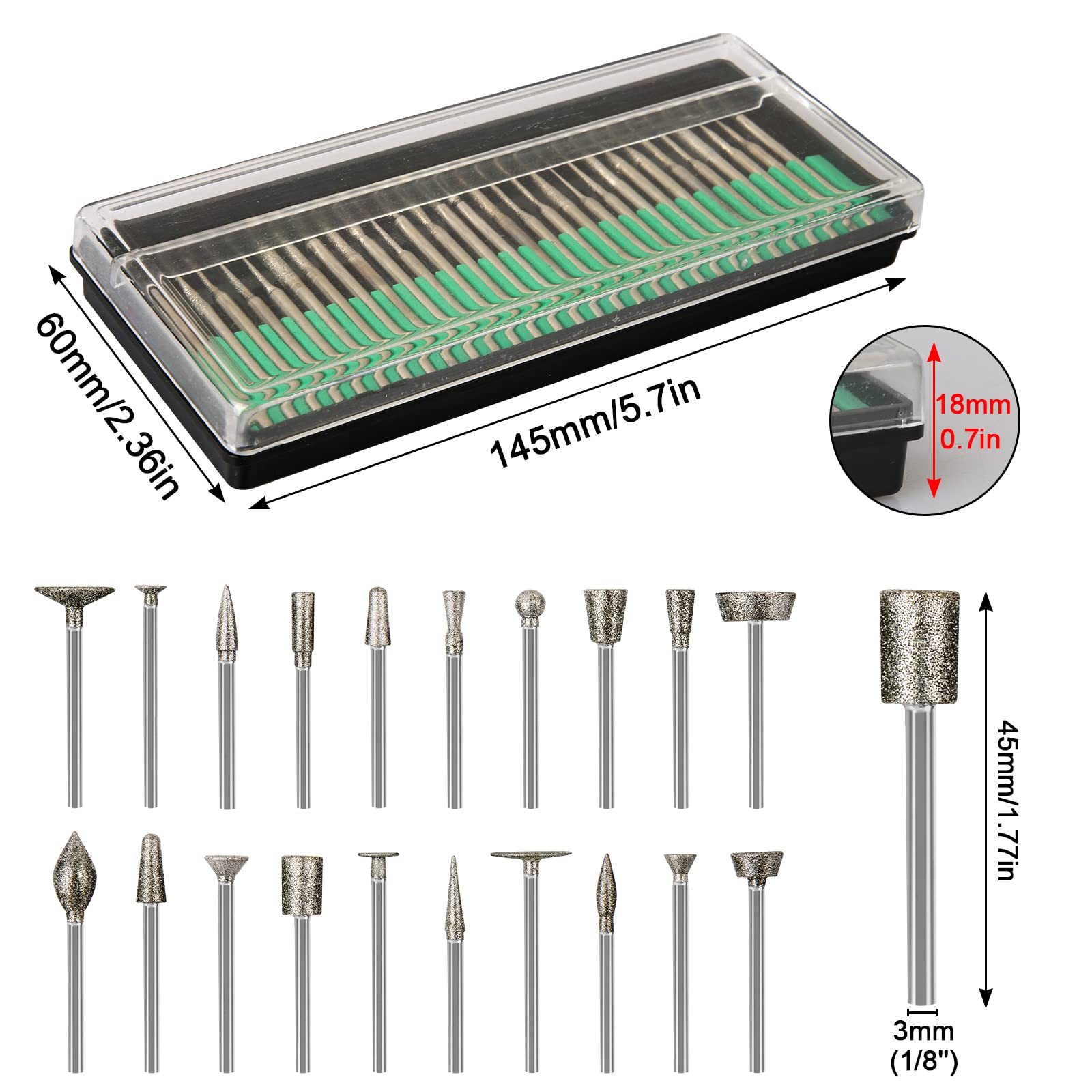 Stone Carving Set Diamond Burr Bits Compatible with Dremel, 50PCS Polishing Kits Rotary Tools Accessories with 1/8’ Shank For Carving, Engraving, Grinding, Stone, Rocks, Jewelry, Glass, Ceramics