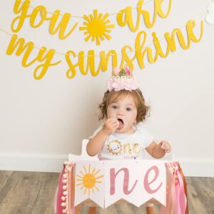 You Are My Sunshine High Chair Banner,Sun Themed First Birthday Party Decorations For Girl, Modern Sun One Garland For High Chair, Ribbon Tutu Skirt Baby Girl Shower Supplies