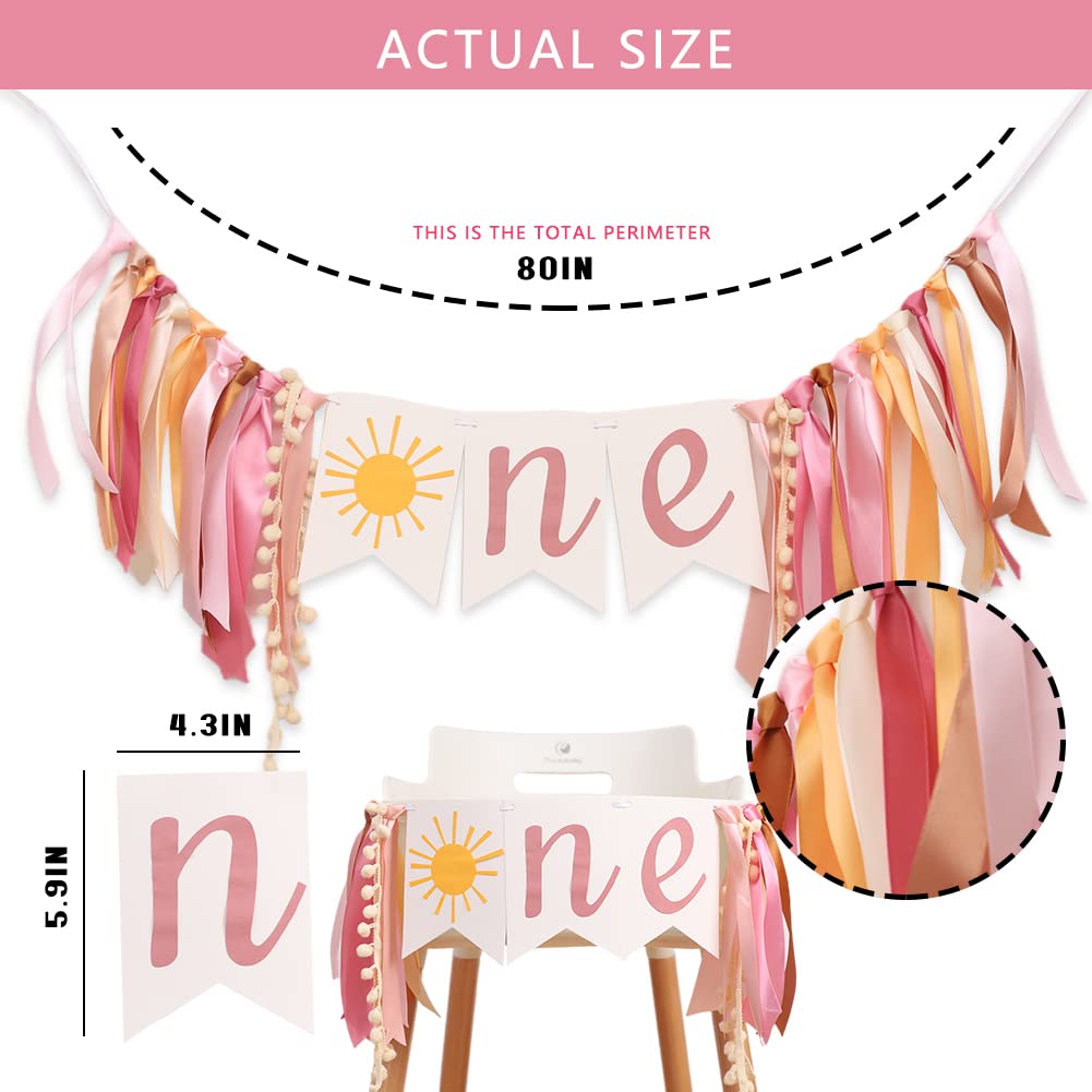 You Are My Sunshine High Chair Banner,Sun Themed First Birthday Party Decorations For Girl, Modern Sun One Garland For High Chair, Ribbon Tutu Skirt Baby Girl Shower Supplies