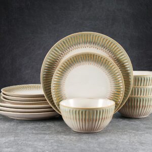 Pfaltzgraff Hensley Green 12 Piece Dinnerware Set, Service For 4