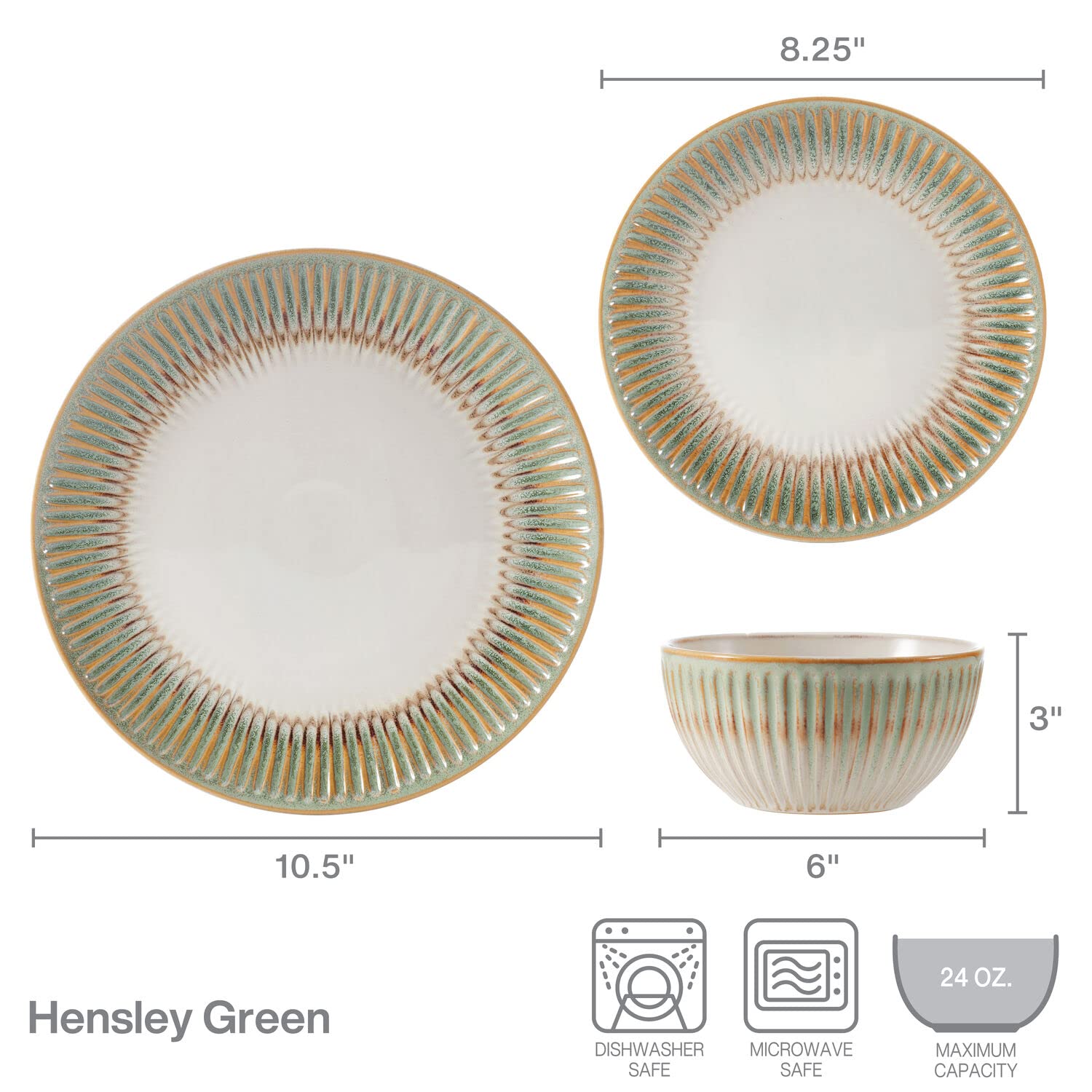 Pfaltzgraff Hensley Green 12 Piece Dinnerware Set, Service For 4