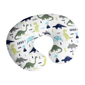 sweet jojo designs mod dino nursing pillow cover breastfeeding pillowcase for newborn infant bottle or breast feeding (pillow not included) - blue green and grey modern dinosaur