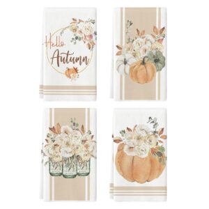 artoid mode fall pumpkin flower vases kitchen towels dish towels, 18x26 inch seasonal autumn thanksgiving ultra absorbent bar tea hand towel set of 4