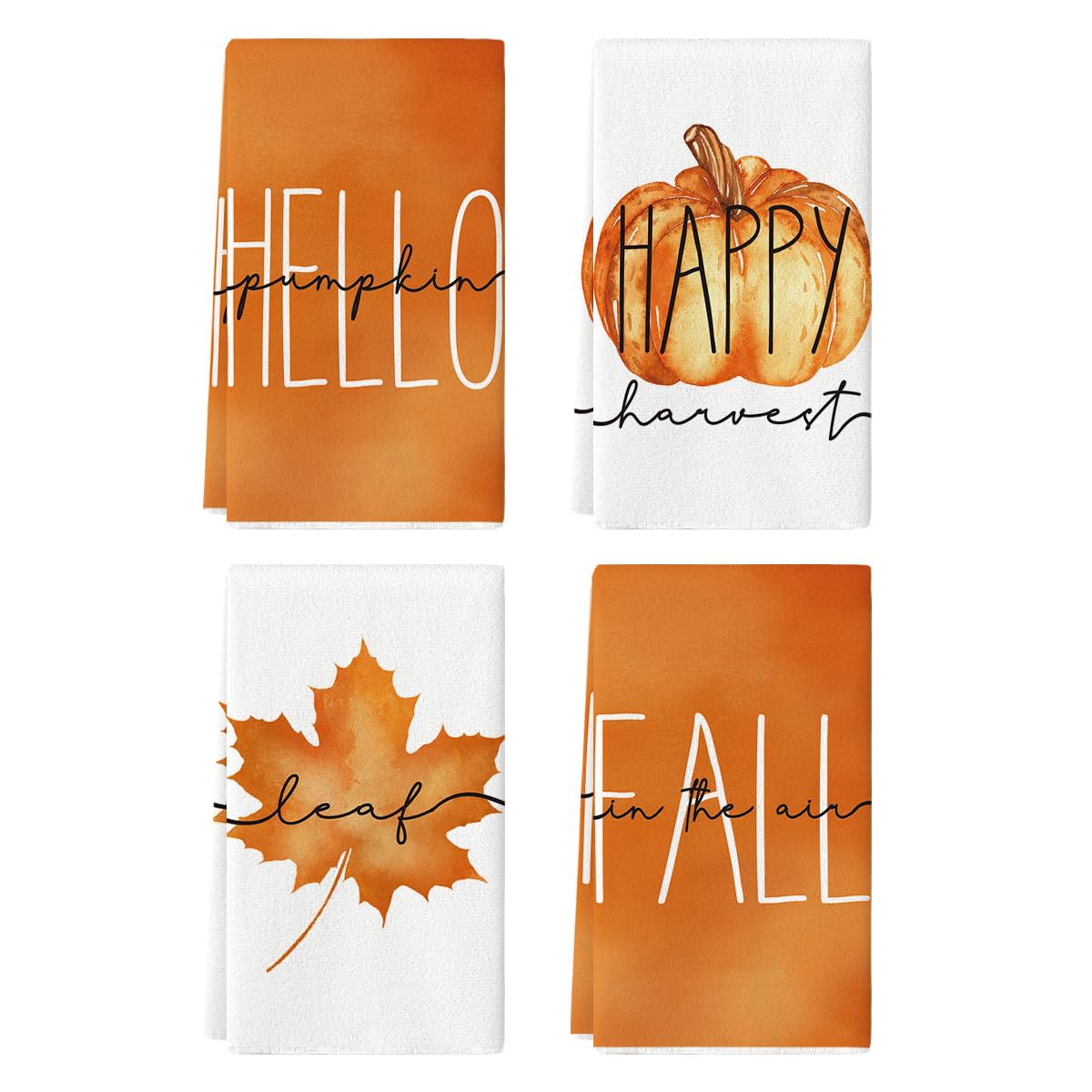 Artoid Mode Maple Leaves Hello Pumpkin Fall Kitchen Towels Dish Towels, 18x26 Inch Happy Harvest Decoration Hand Towels Set of 4