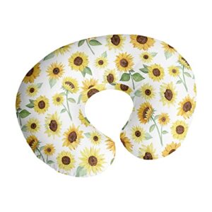 sweet jojo designs sunflower boho floral nursing pillow cover breastfeeding pillowcase for newborn infant bottle or breast feeding pillow not included yellow green bohemian farmhouse watercolor flower