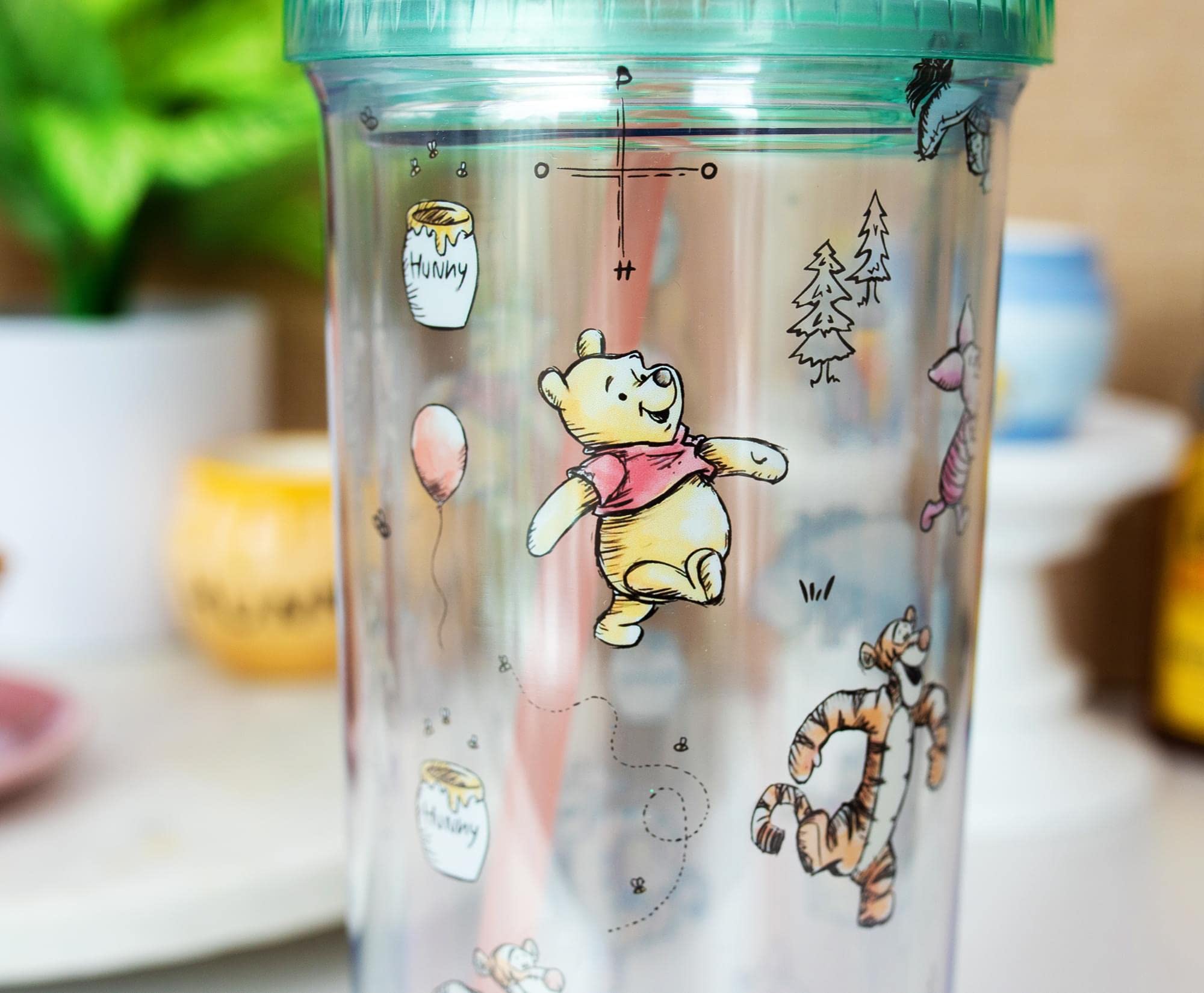 Disney Winnie the Pooh Character Toss Acrylic Carnival Cup with Lid and Straw