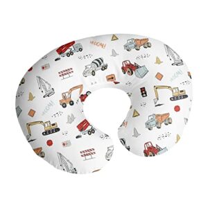 sweet jojo designs construction truck nursing pillow cover breastfeeding pillowcase for newborn infant bottle or breast feeding (pillow not included) - grey yellow orange red and blue transportation