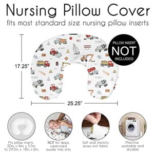 Sweet Jojo Designs Construction Truck Nursing Pillow Cover Breastfeeding Pillowcase for Newborn Infant Bottle or Breast Feeding (Pillow NOT Included) - Grey Yellow Orange Red and Blue Transportation