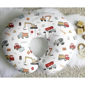 Sweet Jojo Designs Construction Truck Nursing Pillow Cover Breastfeeding Pillowcase for Newborn Infant Bottle or Breast Feeding (Pillow NOT Included) - Grey Yellow Orange Red and Blue Transportation