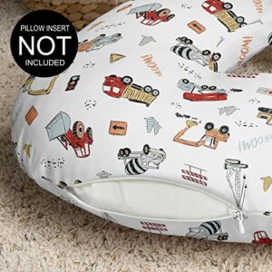 Sweet Jojo Designs Construction Truck Nursing Pillow Cover Breastfeeding Pillowcase for Newborn Infant Bottle or Breast Feeding (Pillow NOT Included) - Grey Yellow Orange Red and Blue Transportation